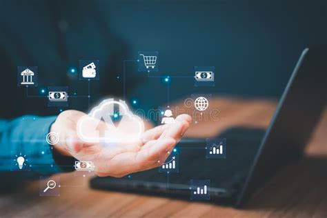Businessman Working At Cloud Data Icon Cloud Computing Diagram Show On Hand Cloud Technology