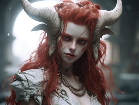 Premium Ai Image A Woman With Red Hair And Horns