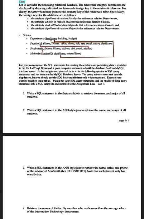 task let us consider the following relational database the
