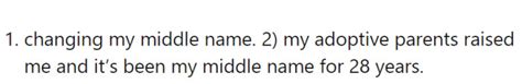 Redditor Wants To Honor Biological Mother By Changing Middle Name Adoptive Parents Don T Like