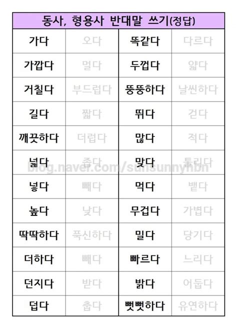 동사 형용사 반대말 쓰기 네이버 블로그