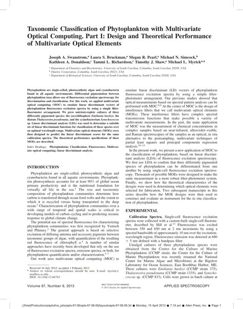 Pdf Taxonomic Classification Of Phytoplankton With Multivariate