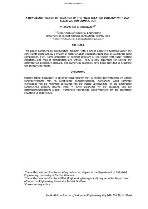 Pdf A New Algorithm For Optimization Of The Fuzzy Relation Equation With Max Algebraic Sum