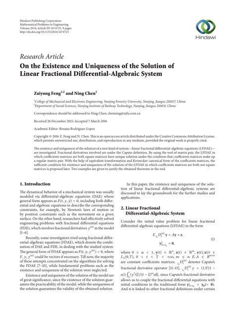 Pdf On The Existence And Uniqueness Of The Solution Of Linear