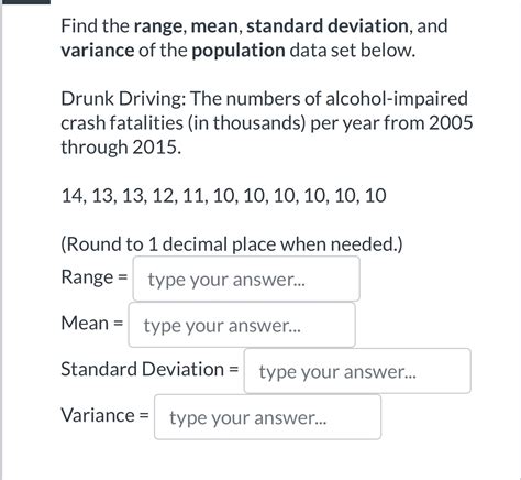 Solved Find The Range Mean Standard Deviation And Chegg Com