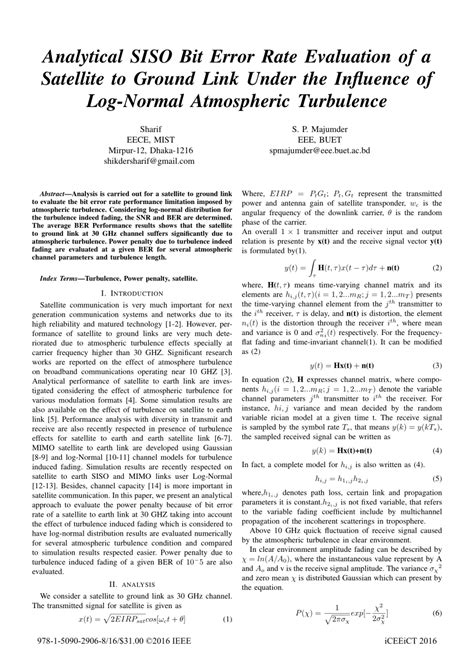 Pdf Analytical Siso Bit Error Rate Evaluation Of A Satellite To Ground Link Under The