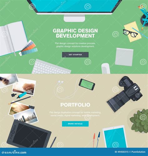 Set Of Flat Design Illustration Concepts For Graphic Design Development And Portfolio Stock