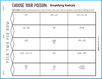 Simplifying Square Root Expressions Choose Your Poison By Algebra Simplified
