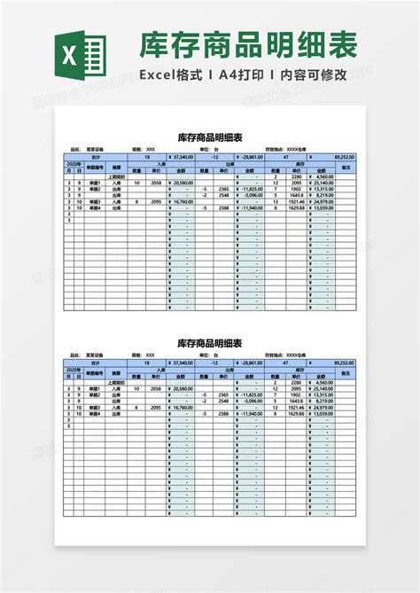 库存商品明细表excel模板下载 熊猫办公