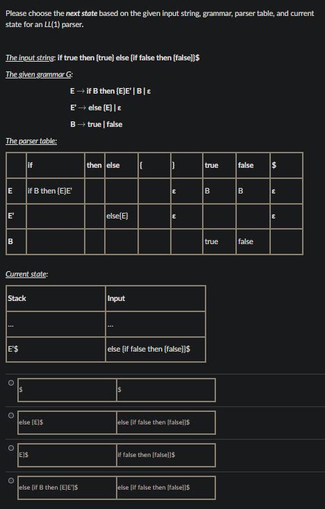 Solved Please Choose The Next State Based On The Given Input Chegg Com