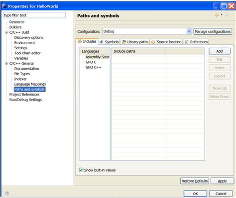 C Unresolved Inclusion Eclipse Not Showing Includes Tab Under Paths And Symbols
