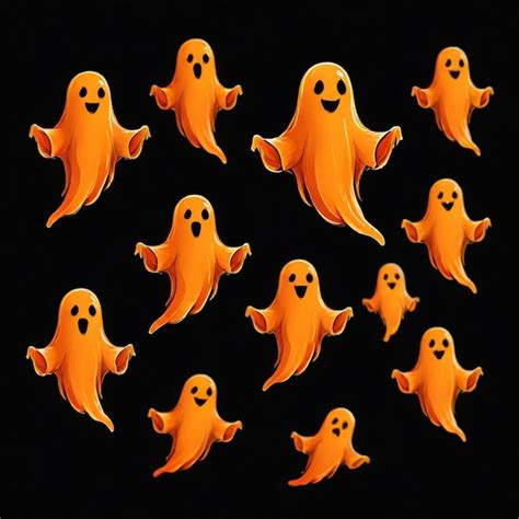 Premium Vector A Series Of Orange Ghost Ghost Ghost Characters