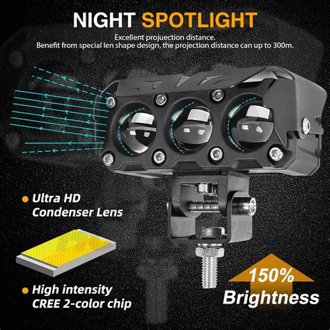 Hotspeed Tri Star Led Mini Driving Light For Motorcycle Super Bright