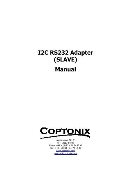 I2c Rs232 Adapter Slave Manual