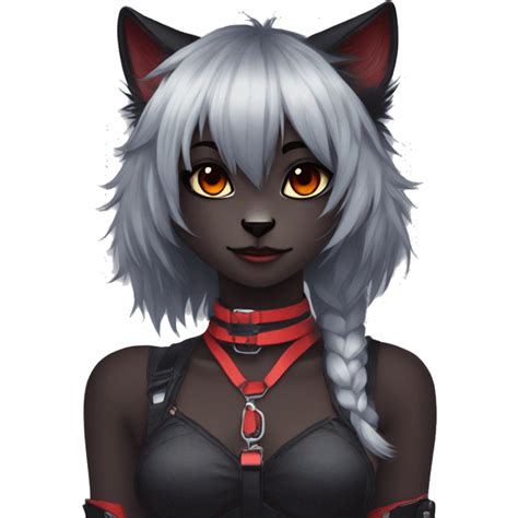 Anthro Edgy Cool Beautiful Black Cat Fursona With Emo Hair Bangs With