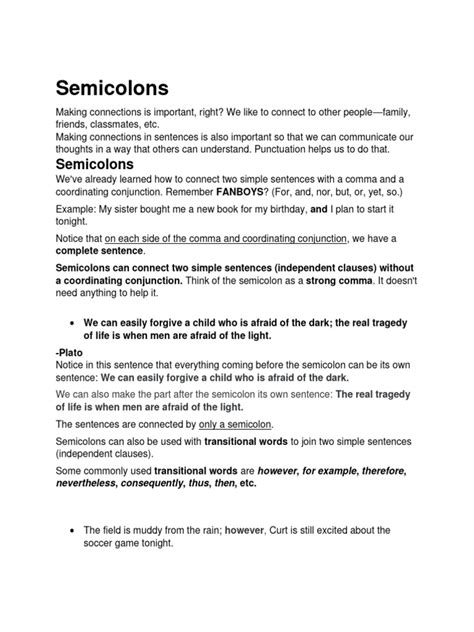 Semicolons Pdf