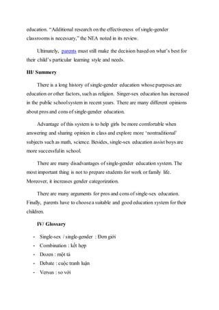 Reading Single Sex Education PDF