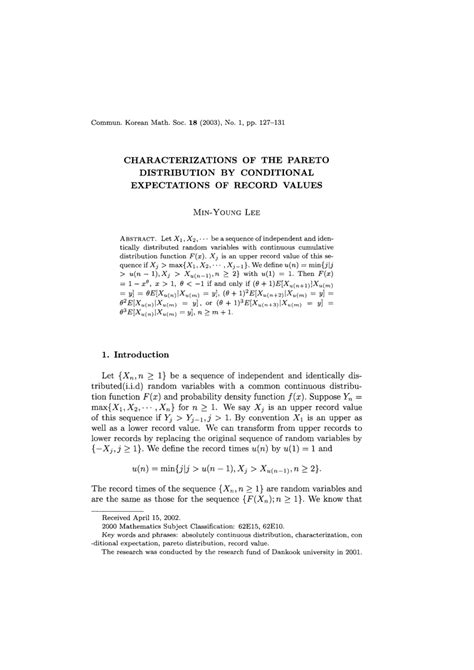 Pdf Characterizations Of The Pareto Distribution By Conditional Expectations Of Record Values