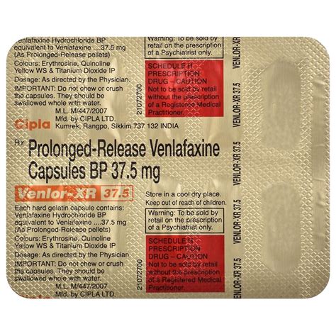 Venlafaxine 375mg Capsule Treatment Depressionanxiety Disorder At