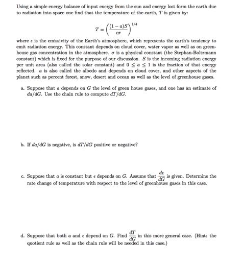 Solved Using A Simple Energy Balance Of Input Energy From Chegg Com