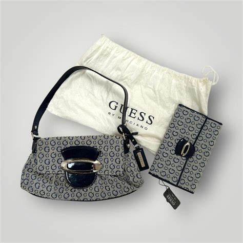 Guess Blue Denim Monogram Shoulder Bag Silver Front Depop