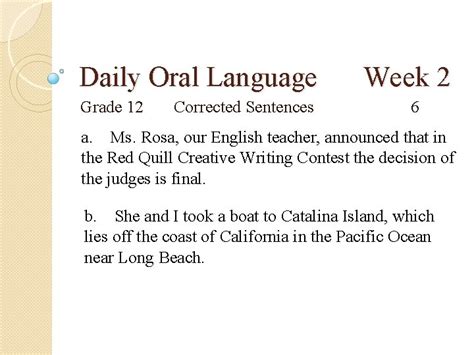 Daily Oral Language Grade 12 Proofreading Sentences Week