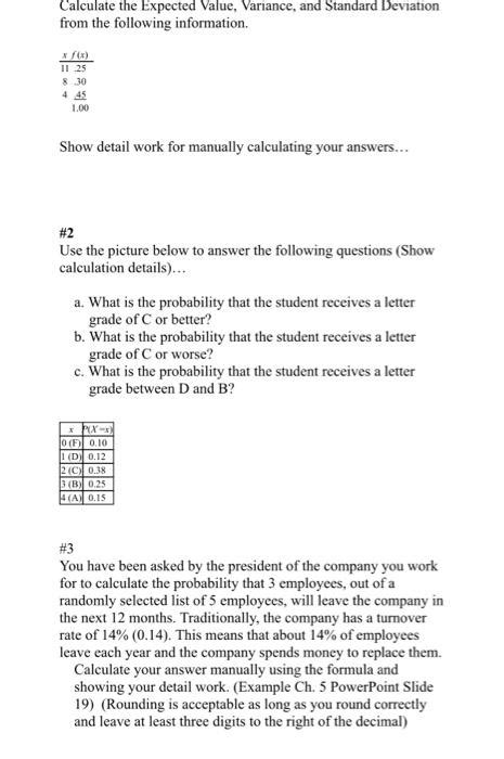 solved calculate the expected value variance and standard