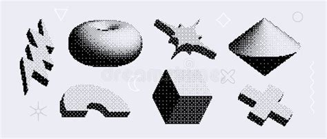 bitmap textured shapes set dither halftone geometric objects