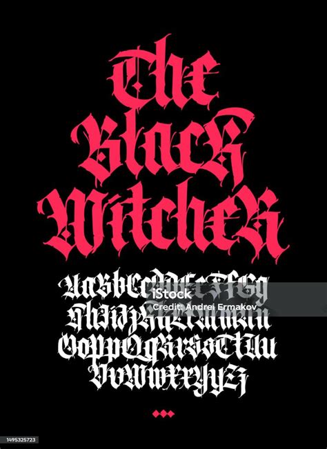 라틴 문자의 고딕 글꼴입니다 영어 알파벳 중세 유럽 스타일 영어 알파벳 919 세기 모노그램과 디자인을 위한 기호와 기호 현대 서예 가공의 인물에 대한 스톡 벡터 아트 및