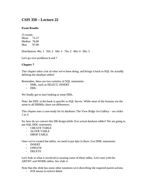 Csis 350 Lecture 22 Creating Database Tables Using Sql Ddl Statements