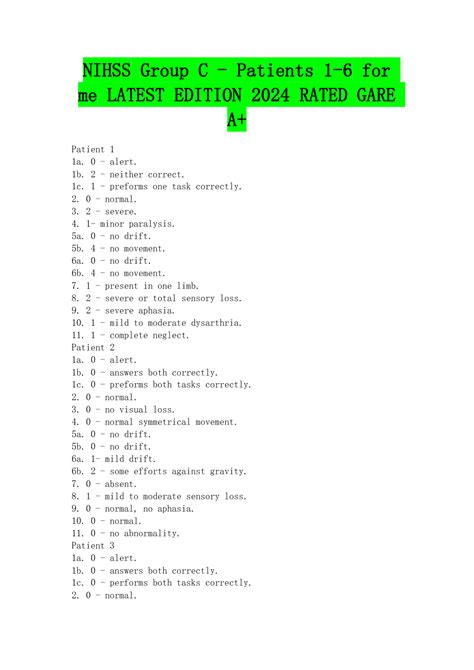 NIHSS Group C Patients 1 6 For Me LATEST EDITION 2024 RATED GARE A Scholarfriends