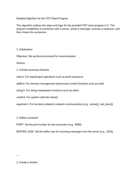 Detailed Algorithm For The Tcp Pdf Network Socket Port Computer