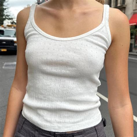 Brandy Melville White Beyonca Eyelet Tank Top No Depop