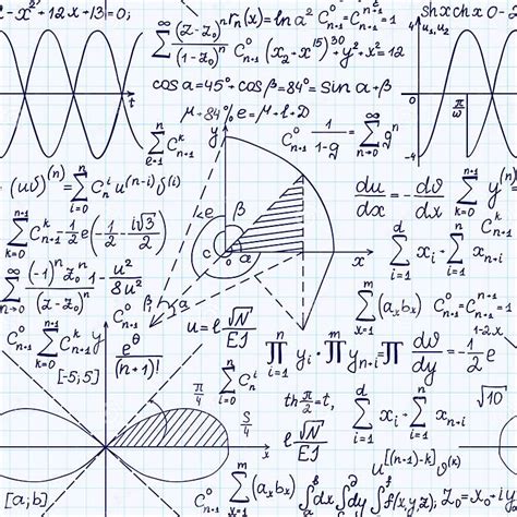 Mathematical Vector Seamless Pattern With Formulas Plots And Equations On A Grid Paper Stock