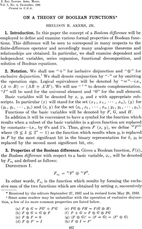 On A Theory Of Boolean Functions Siam Journal On Applied Mathematics
