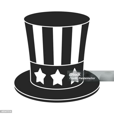 흰색 배경에 고립 된 블랙 스타일에 엉클 샘 모자 아이콘 애국 자 일 기호 스톡 벡터 일러스트입니다 7월에 대한 스톡 벡터 아트 및 기타 이미지 Istock