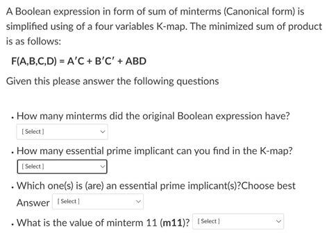 Solved A Boolean Expression In Form Of Sum Of Minterms