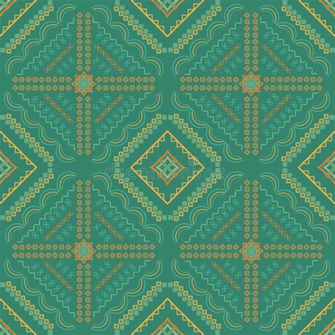 Green Ethnic Pattern With Geometric Ethnic Seamless Square In For Fabric Pattern Stock
