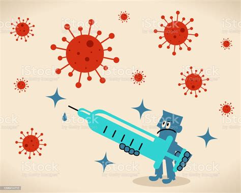 과학자 큰 주사기를 들고 새로운 바이러스와 코로나 바이러스에 대한 백신에 대한 개념 바이러스에 대한 스톡 벡터 아트 및 기타 이미지 Istock