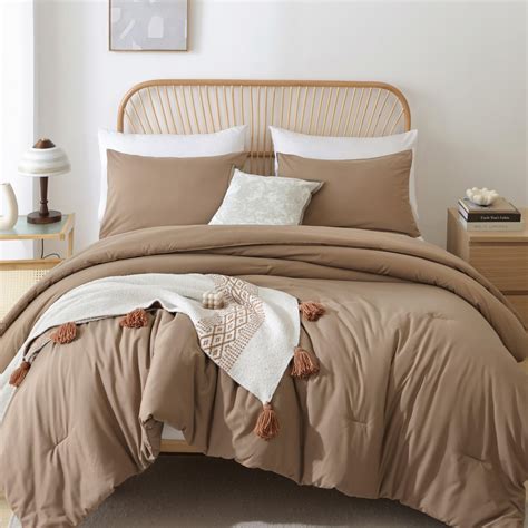 Rosgonia Queen Comforter Set Dark Khaki Brown 3pcs Bedding Comforter