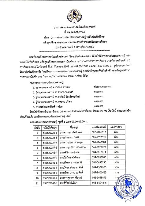 ประกาศคณ คณะศึกษาศาสตร์และศิลปศาสตร์ วิทยาลัยบัณฑิตเอเซีย