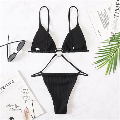 Sexy Crinkled Extreme String Mini Micro Thong One Piece Swimsuit