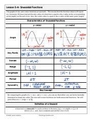 Notes 3 5 Sinusoidal Functions Key Pdf Lesson 5 A Sinusoidal Functions The Graphs Of Sine And