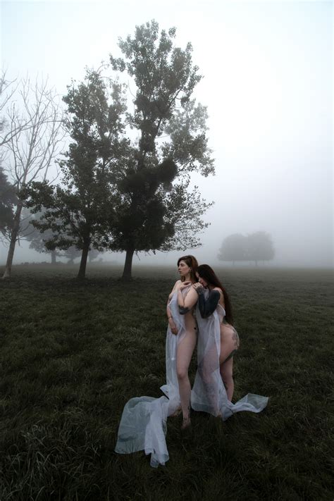 Women Nude Embrace Misty Field Artistic Sensual