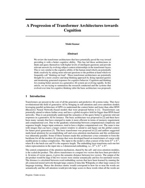 Pdf A Progression Of Transformer Architectures Towards Cognition