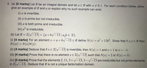 Solved 4 A 8 Marks Let R Be An Integral Domain And Let