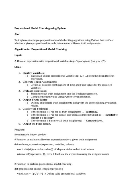 Propositional Model Checking Using Python Pdf Interpretation Logic Boolean Algebra