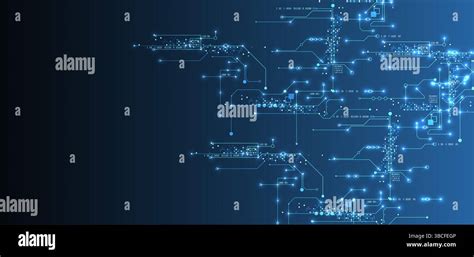 Digital Circuit Visualization Vector Background Blue Board Pattern With Interconnected Lines