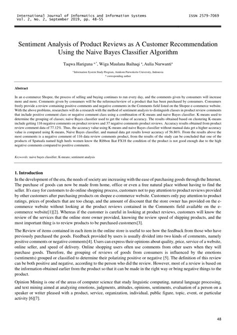 Pdf Sentiment Analysis Of Product Reviews As A Customer Recommendation Using The Naive Bayes