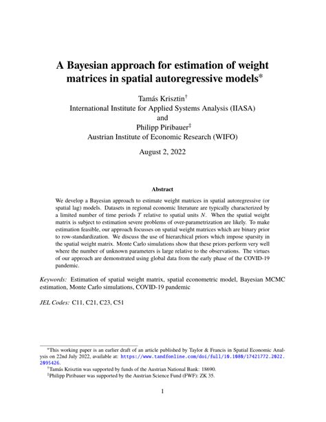 Pdf A Bayesian Approach For The Estimation Of Weight Matrices In